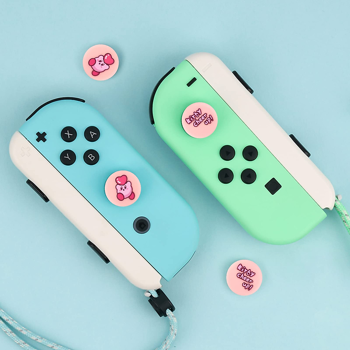DLseego Cheer Up 4PCS Thumb Grips Caps for Switch/Switch OLED/Switch Lite Soft Silicone Joy Con Joystick Cover Protective Japanese Amine Cartoon Analog Button Caps - Pink