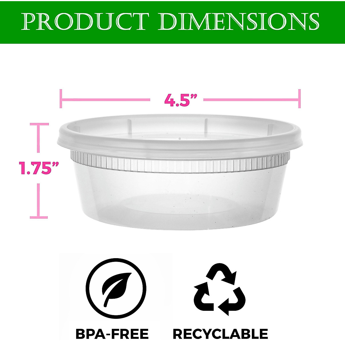 Green Direct Deli Containers With Lids Food Storage Containers 8 oz. Pack of 24, Disposable Clear Round Leakproof Plastic Containers For Lunch