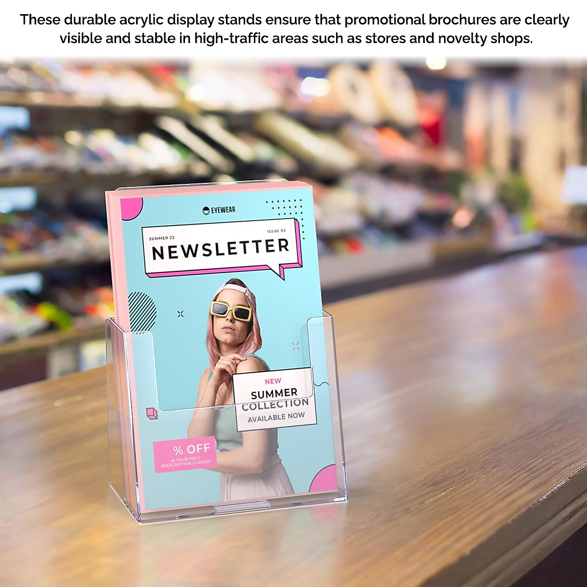 Marketing Holders 4 Pack Brochure Holder for 5.5" Bifolds Clear Acrylic Countertop Literature Organizer Slant Back Space Saving Booklet Dispenser for Trade Shows Expos and Conventions