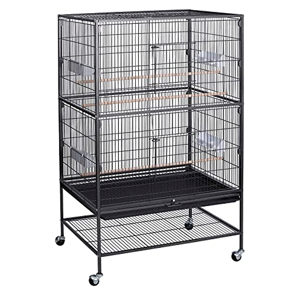 SUPER DEAL 52 Inch Rolling Bird Cage Large Wrought Iron Cage for Cockatiel Sun Conure Parakeet Finch Budgie Lovebird Canary Medium Pet House with Rolling Stand & Storage Shelf