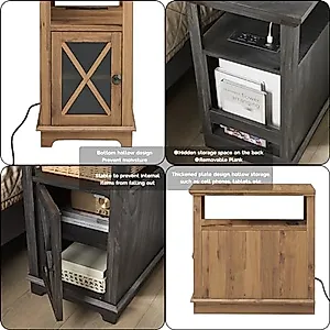 NBBOTBOT End Table with Charging Station, Side Table with USB Ports and Outlets, Nightstand with Adjustable Shelves, Narrow Side Table with Storage Cabinet for Living Room, Bedroom, Brown