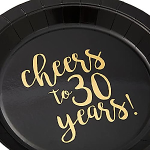 144-Piece Cheers to 30 Years Plates, Napkins, Cutlery, and Cups for Black and Gold 30th Birthday Party Supplies, Anniversary Decorations (Serves 24)