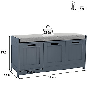 HOMEFORT Shoe Storage Bench, Wooden Shoe Bench with 3-Door Cabinets, Entry Way Home Organizer Bench, Entryway Bench with Padded Cushion Seat, Grey Storage Bench for Bedroom.