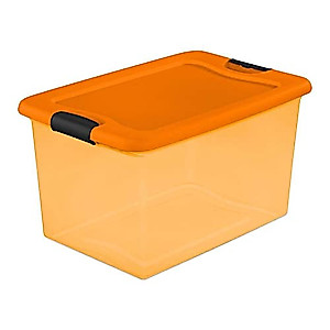 Sterilite 64 Quart Latching Plastic Storage Container, Purple & Orange (12 Pack)