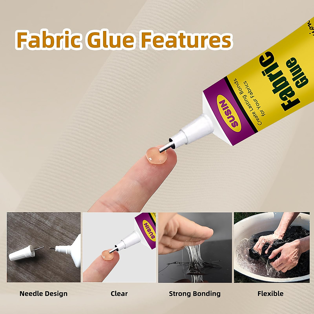 Strong Fabric Glue Permanent Clear - No Sew Fabric Glue for Clothing Washable