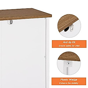 WAMPAT Bathroom Storage Cabinet, Wooden Floor Storage Cabinet with Adjustable Shelves for Living Room, Entryway, Space Saving, White