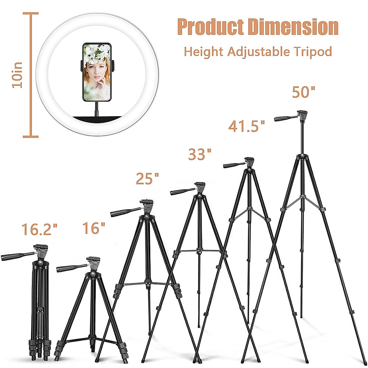 10" Selfie Ring Light with Stand and Phone Holder, SUMCOO Dimmable Beauty Ring Light with Tripod for Live Streaming/Makeup/YouTube Video, Compatible with iPhone & Android Phone