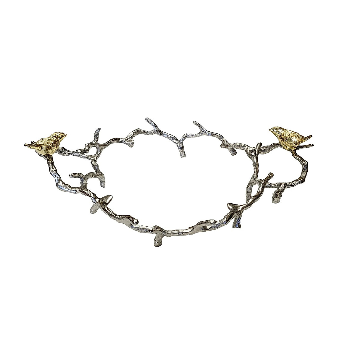 Vespa 17" Branch with Birds Decorative Round Marble Tray, White Marble