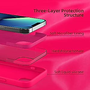 K TOMOTO Compatible with iPhone 13 Case, [Drop Protection] [Anti-Scratch] Shockproof Liquid Silicone Anti-Fingerprint Cover with Microfiber Lining Phone Case for iPhone 13 6.1" (2021), Hot Pink