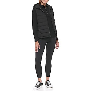 Calvin Klein Women's Hooded Casual Stretch Fabric Quilted Vest, Black, Large