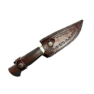 Custom Handmade Damascus Steel Hunting Survival Knife with Leather Sheath EDC 10.25" Overall Walnut Wood Handle and Brass Guard