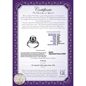 Royisal Black 9-10mm AAA Quality Tahitian 925 Sterling Silver Cultured Pearl Ring For Women - Size-7