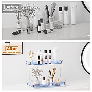 Acliys 2 Tier Bathroom Counter Organizer Acrylic Countertop Organizer Makeup Organizer Perfume Organizer Vanity Organizer Spice Rack Organizer Bathroom Sink Organizer Coffee Station Organizer(Bule)