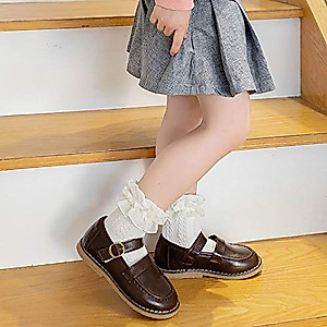 5 pairs Baby Girls Ruffle Socks White Kids Toddler Frilly Lace Ruffle Dress Cotton Socks 2-3T