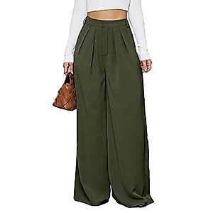 LYANER Women's High Waisted Wide Leg Palazzo Pants Hidden Zipper Loose Casual Trousers Army Green Medium