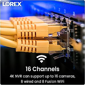 Lorex Fusion 4K Security Camera System with 4TB NVR – 16 Channel (Wired & Fusion WiFi) PoE Wired Home Security System with 7 Bullet IP Cameras – Color Night Vision, Motion Detection