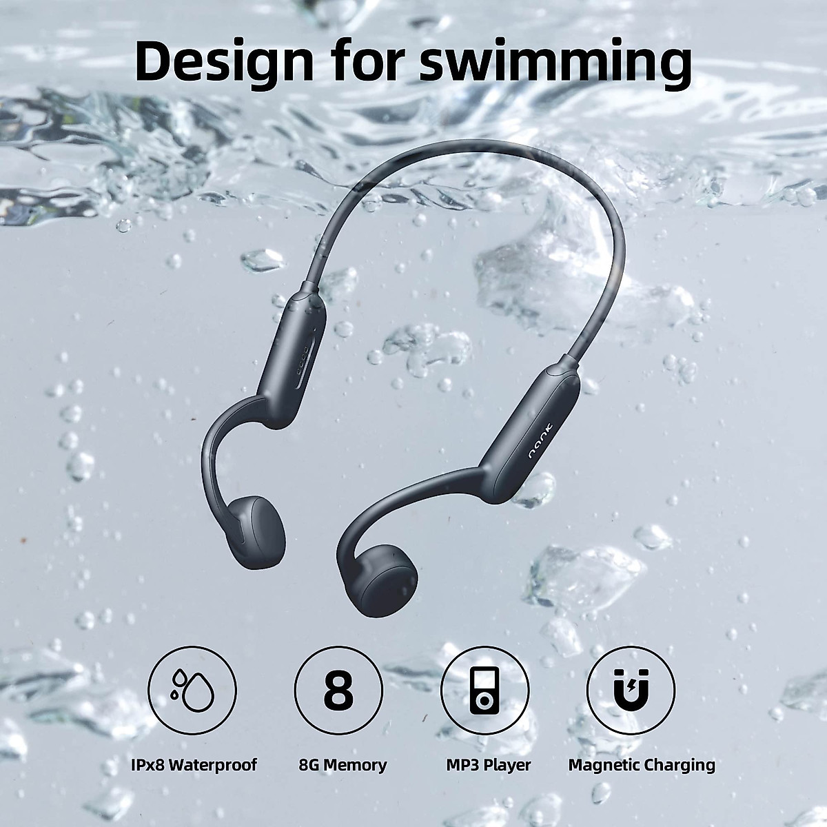 Naenka Runner Diver2 Bone Conduction Headphones, IP68 Waterproof Headphones with MP3 Player Built-in 32G Memory, Bluetooth Open Ear Headphones with CVC6.0 Mic for Swimming Running Cycling Driving Gym