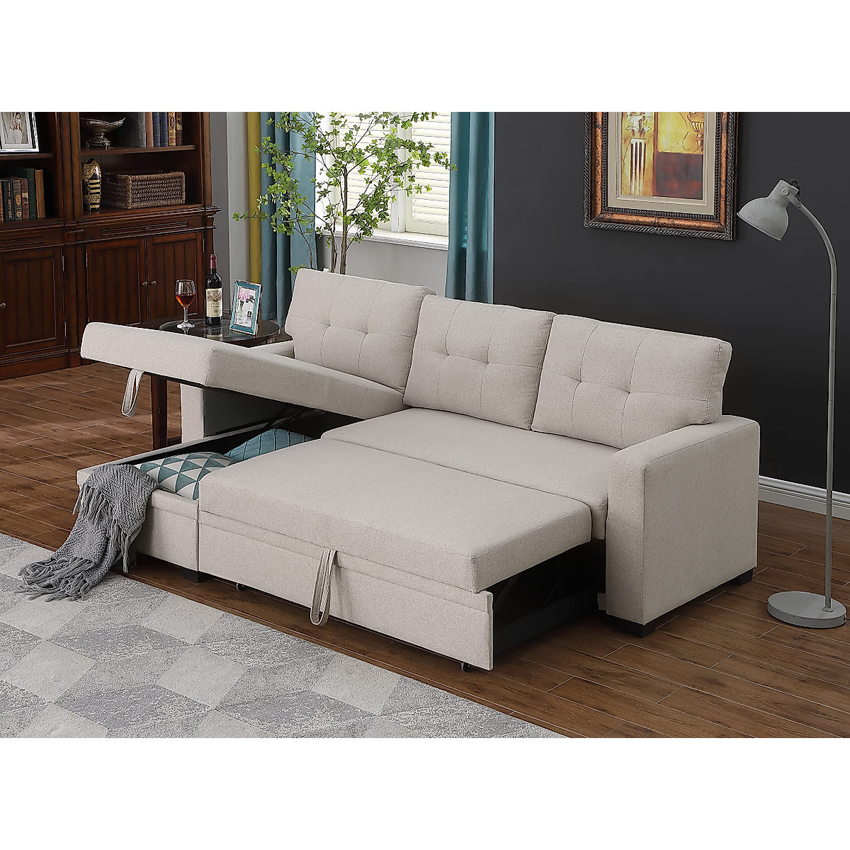 Devion Furniture Alexis Sofabed, 83" W x 53" D x 35H, Beige