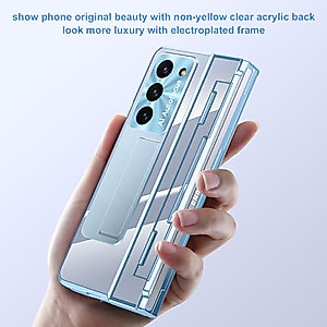 Libeagle Compatible with Samsung Galaxy Z Fold 5 Case, Innovative Hinge Protection, Detachable Fold 5 New Slim S Pen (2023) Slot, Non-Yellow Clear Back, Screen Protector, Stand Cover 5G 2023, Blue