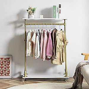 Child Clothes Rack, Kids Garment Rack Dress-up Closet, Rolling Pipe Open Clothing Rack with Storage Shelf, Industrial Wood Metal Clothes Organizer (two tiers one hanging rod kids garment rack)