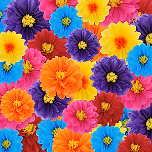 Colorful Fiesta Paper Flowers Tissue Paper Flowers Mexican Carnival Paper Flowers for Floral Party Backdrop Wedding Birthday Party Craft Wall Decor, 6" 8" 10" (36)