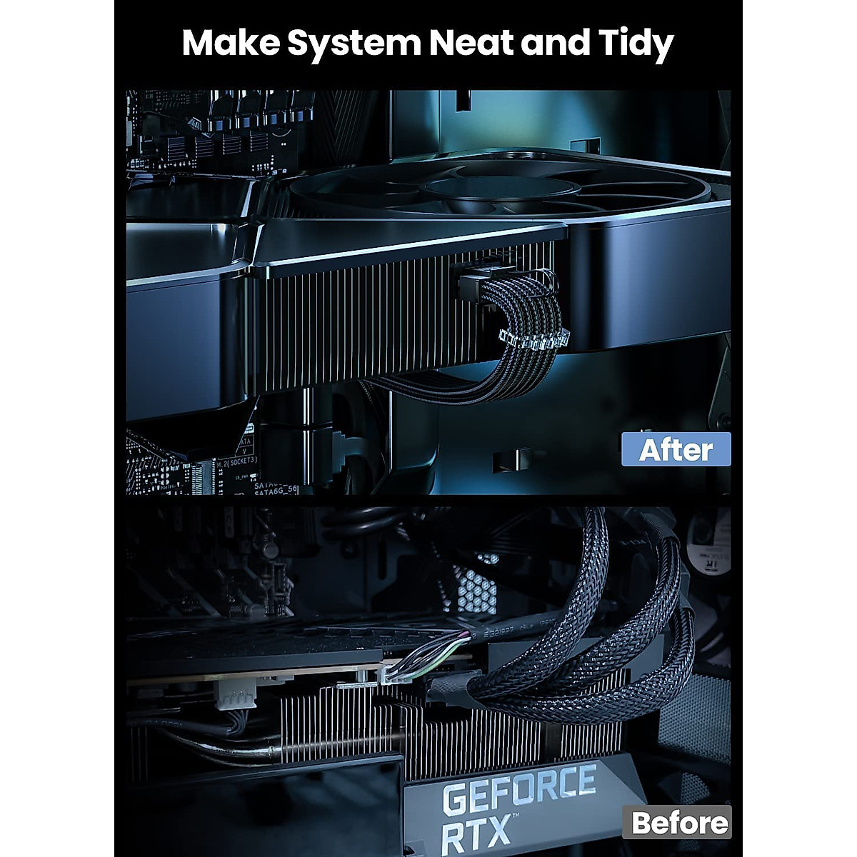 Fasgear PCI-e 5.0 Extension Cable 30cm/1ft 16 Pin(12+4) Male to PCIE 3x8Pin(6+2) Female Sleeved 12V-2x6 Extension Cable 12VHPWR Cable for GPU RTX 5080 5070 5070Ti 3090Ti 4070Ti 4080 4090