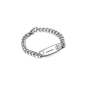 ZKXXJ Medical Bracelets for Men Women Addisons Stainless Steel Adjustable Link Chain ID Identification Cuff Bracelet Health Medic Alert Awareness Jewelry for Adults Teens