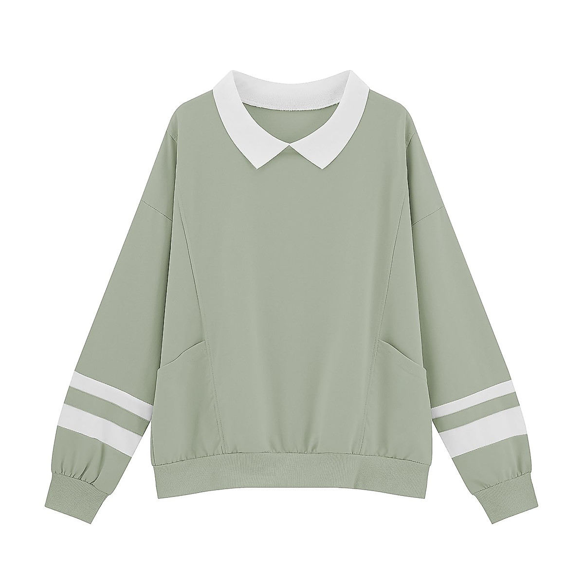 Tuislay Cute Sweatshirts for Women Kawaii Clothes Aesthetic Pullover Teens Girls Preppy Hoodies Pocket Turn-Down Collar Tops (Green,L,Large)