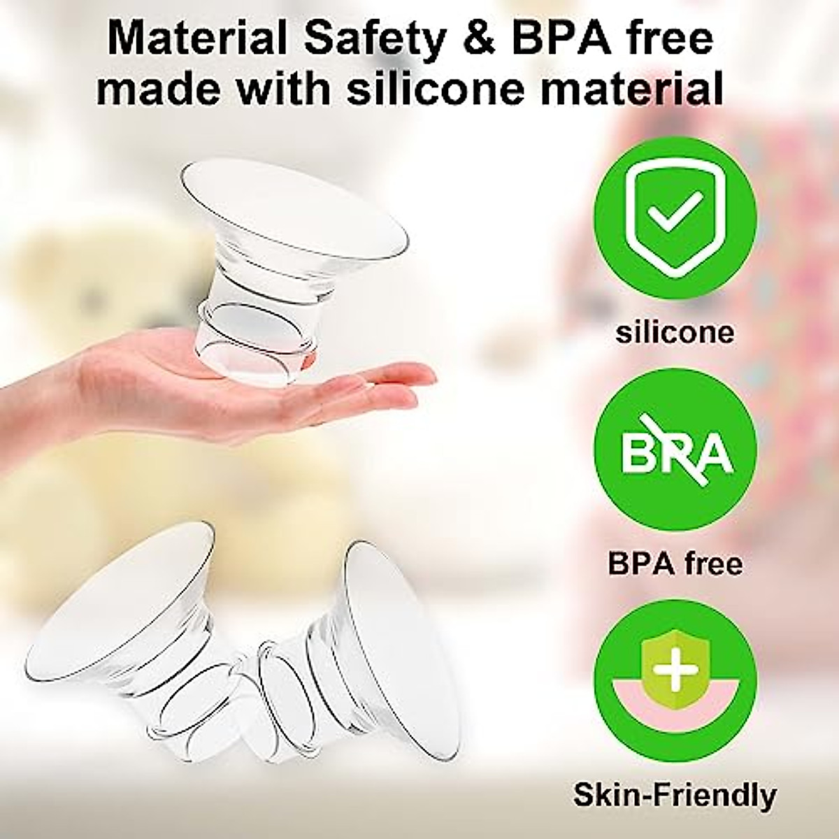 5pcs Breast Pump Flange Insert, 13/15/17/19/21mm Wearable Silicone Flange Insert, Compatible with Medela//Bellababy/Spectra 24mm Flanges, Easy to Clean Breast Pump Shields/Part (Transparent)