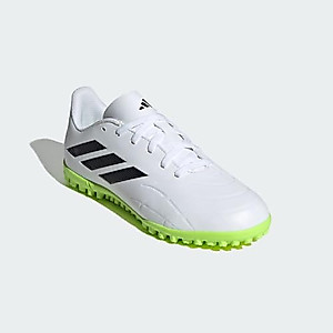 adidas Copa Pure.4 Turf Sneaker, White/Core Black/Lucid Lemon, 5.5 US Unisex Big Kid