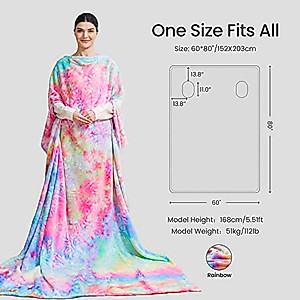 Elegear Tie Dye Hug Throw TV Blanket - Lazy Phone Blankets Keep Your Hands Free, Soft Fleece Wrap Blankets for Couch/Bed, Cozy Fuzzy Blankets As Valentines Birthday Gifts for Mom/Adult/Women/Men/Kids