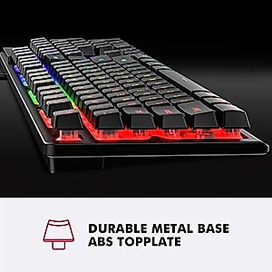 NPET K10 Wired Gaming Keyboard, LED Backlit, Spill-Resistant Design, Multimedia Keys, Quiet Silent USB Membrane Keyboard for Desktop, Computer, PC (Black)