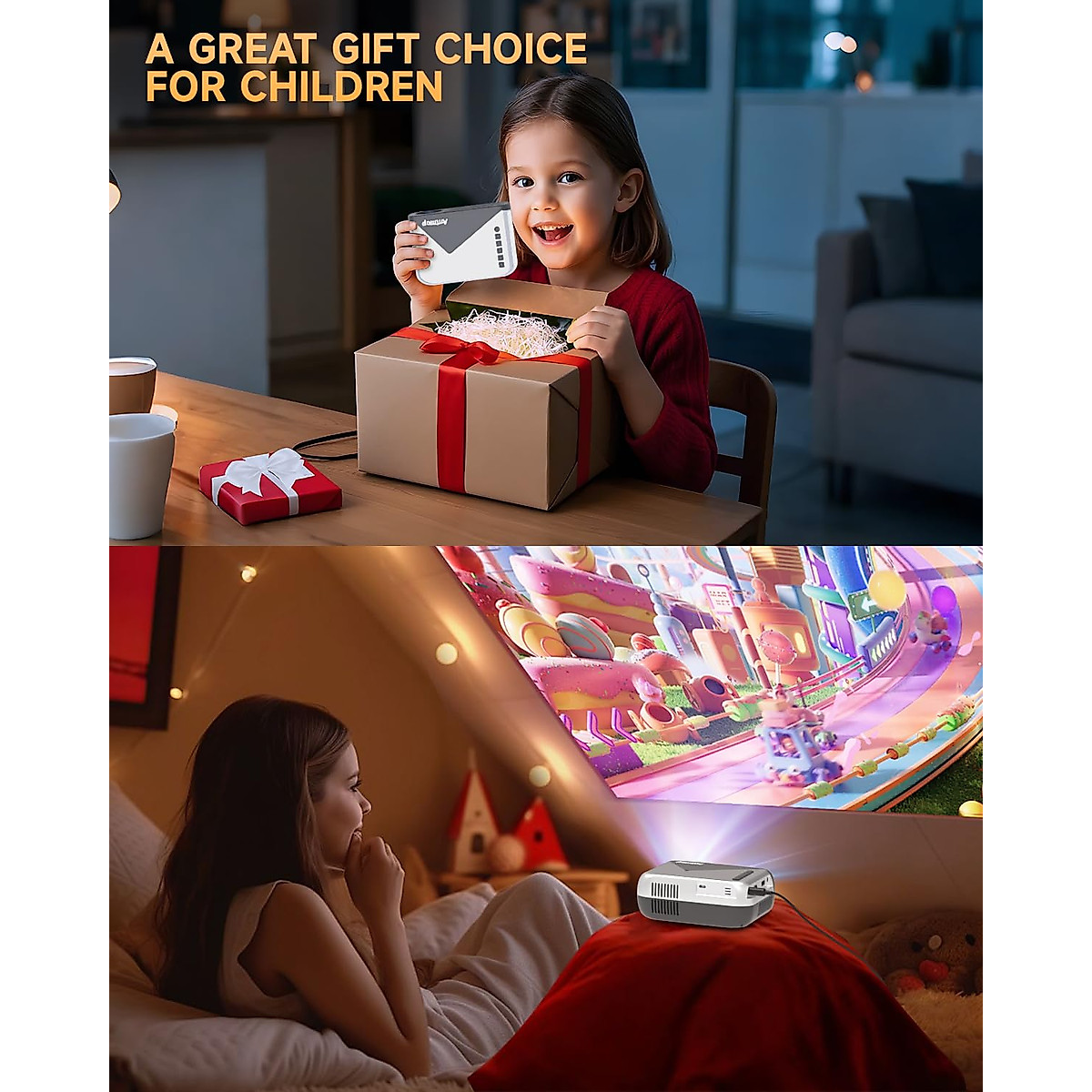 Mini Projector with WiFi, Supported 1080P Full HD, Portable Outdoor Movie Projector, Home Theater Video Projector Compatible with TV Stick/HDMI/USB/PS4/iOS & Android