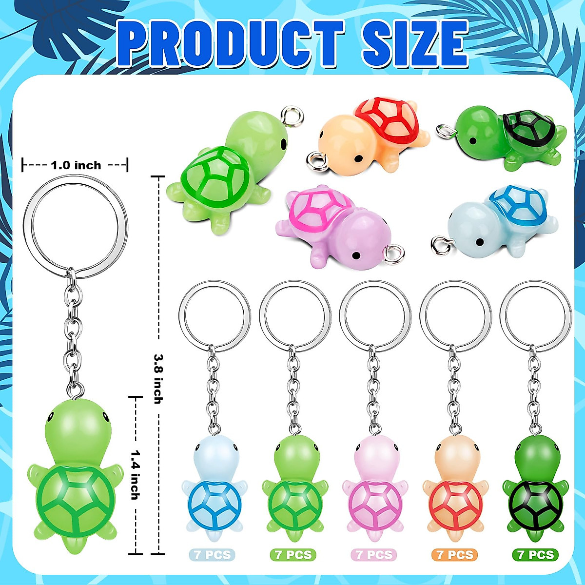 ZHWKMYP 35 Pcs Turtle Keychains, Tiny Multicolor Sea Turtle Keychain Bulk, Mini Resin Turtles Key Chain for Students Classroom Boys Girls Party Supplies