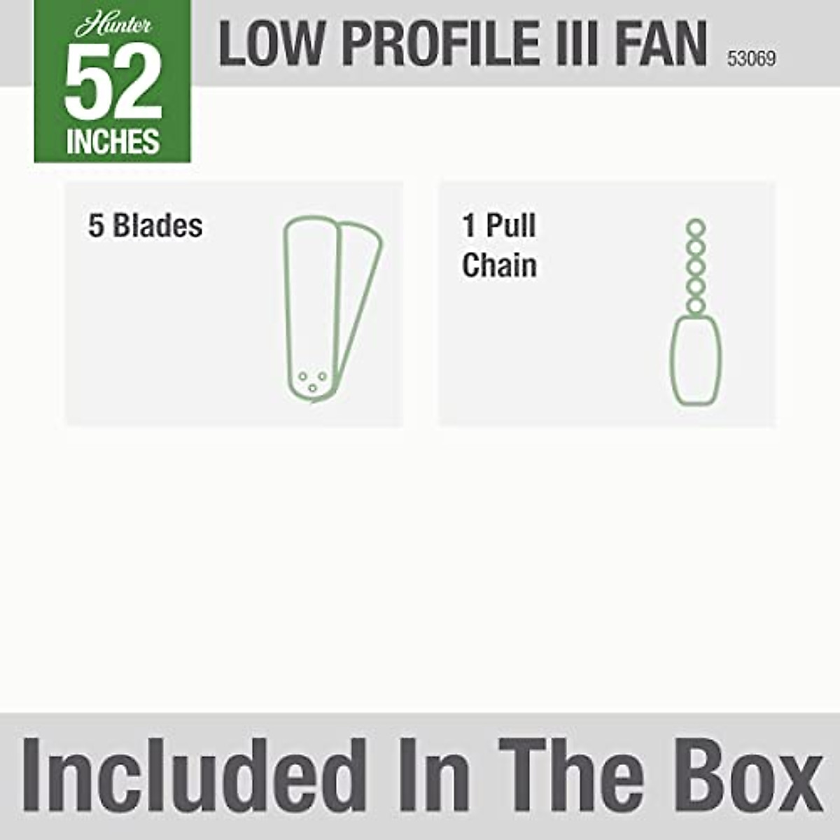 Hunter Fan Company, 53069, 52 inch Low Profile White Low Profile Ceiling Fan and Pull Chain