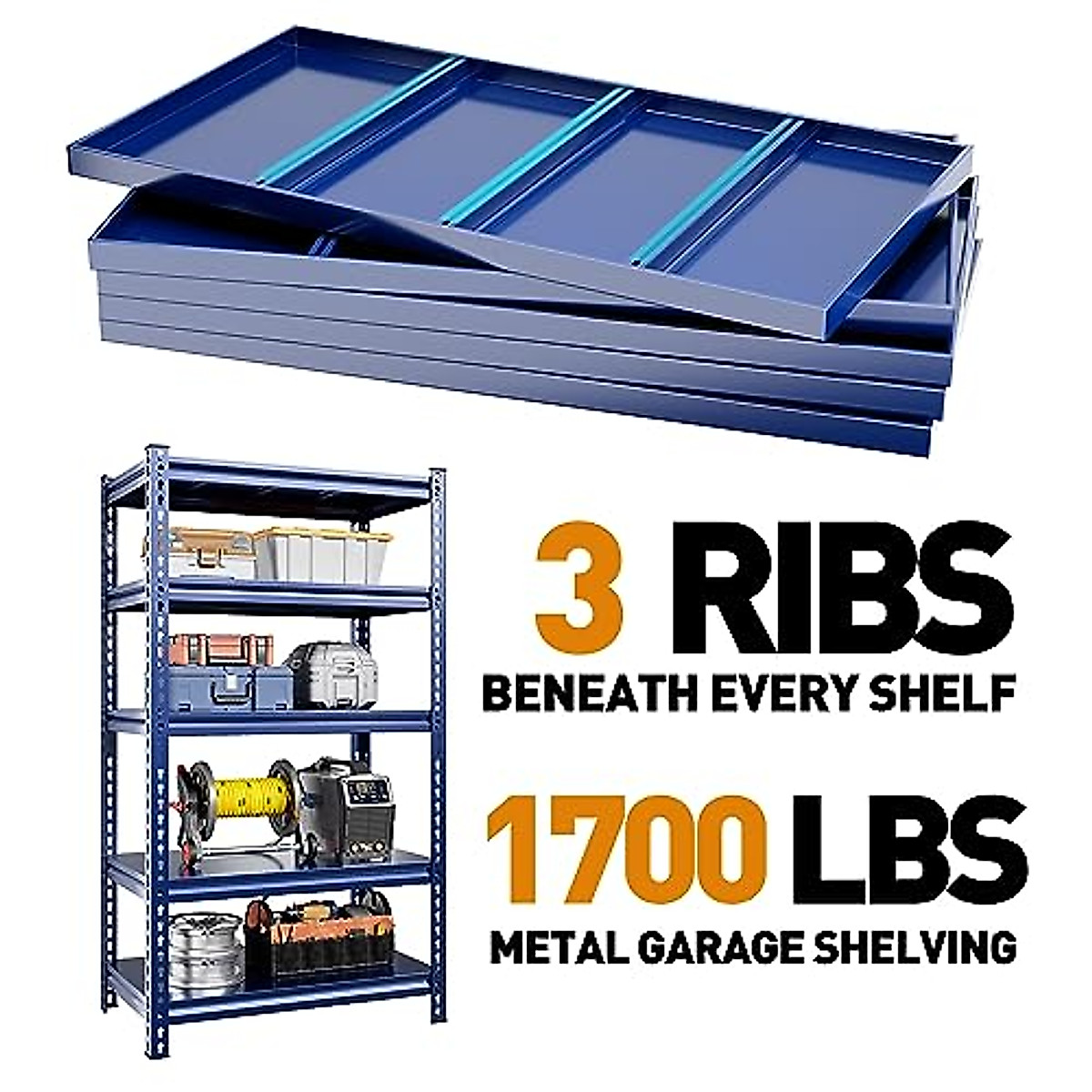 REIBII 72" Garage Shelving Heavy Duty Garage Storage Shelves Load 1700LBS Adjustable Heavy Duty Shelving 5 Tier Metal Shelving for Storage Industrial Shelving 31.9" W x 17.1" D x 72" H Blue