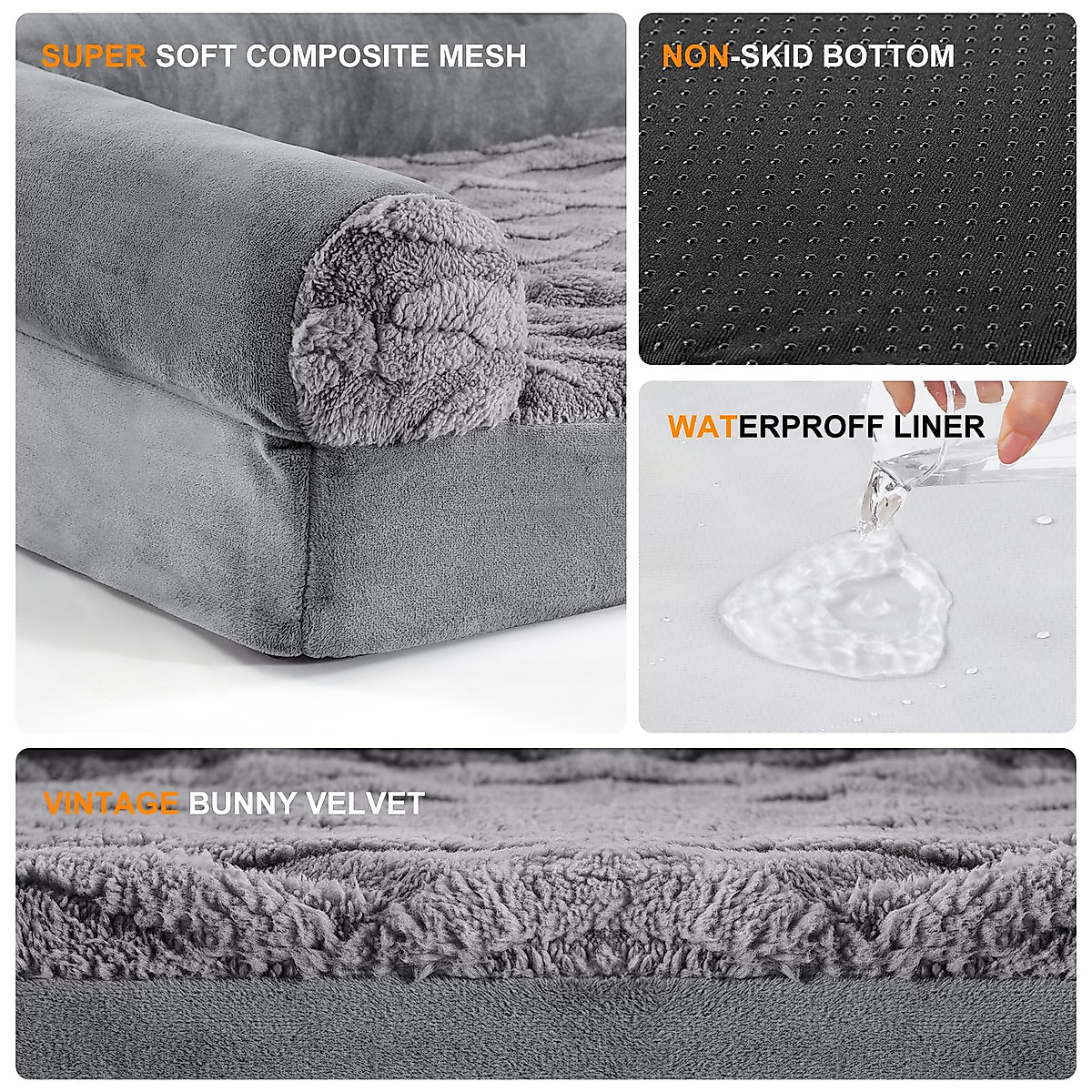 JOEJOY Orthopedic Dog Bed for Extra Large Dogs, Egg Crate Foam Dog Beds with Removable Washable Cover, Cozy Waterproof Lining Bolster Pet Sleeping Beds, Anti-Slip Bottom Dog Sofa Bed 44"x32"