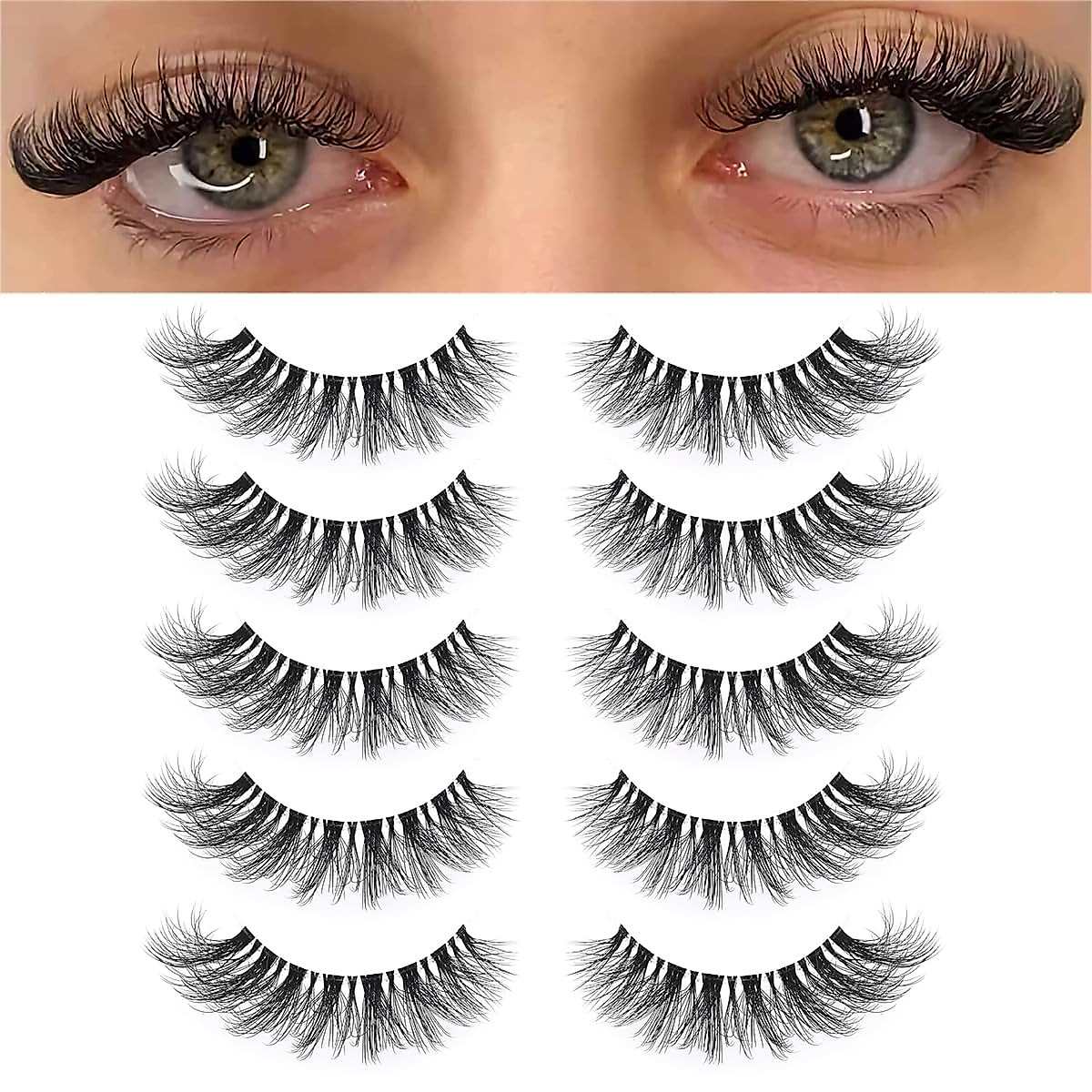 KSYOO False Eyelashes Cat Eye Lashes Wispy Lashes Clear Band V1 Russian Strip Lashes That Look Like Extensions D Curl Cat Eye Lashes Natural Look Faux Mink 3D Fluffy Russian Strip Eyelashes