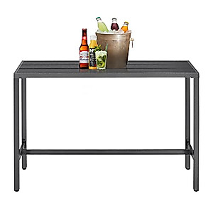 MUPATER Outdoor Bar Table, 55'' Patio Table Rectangular Pub Height Dining Table, Narrow Bar Table Outdoor with Metal Frame for Hot Tub, Garden, Yard, Balcony, Poolside, Black