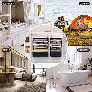 Twira Travel Organizer, X-Large Capacity Caddy, 4-Shelf Portable Hanging Closet with 2 Hooks, Black