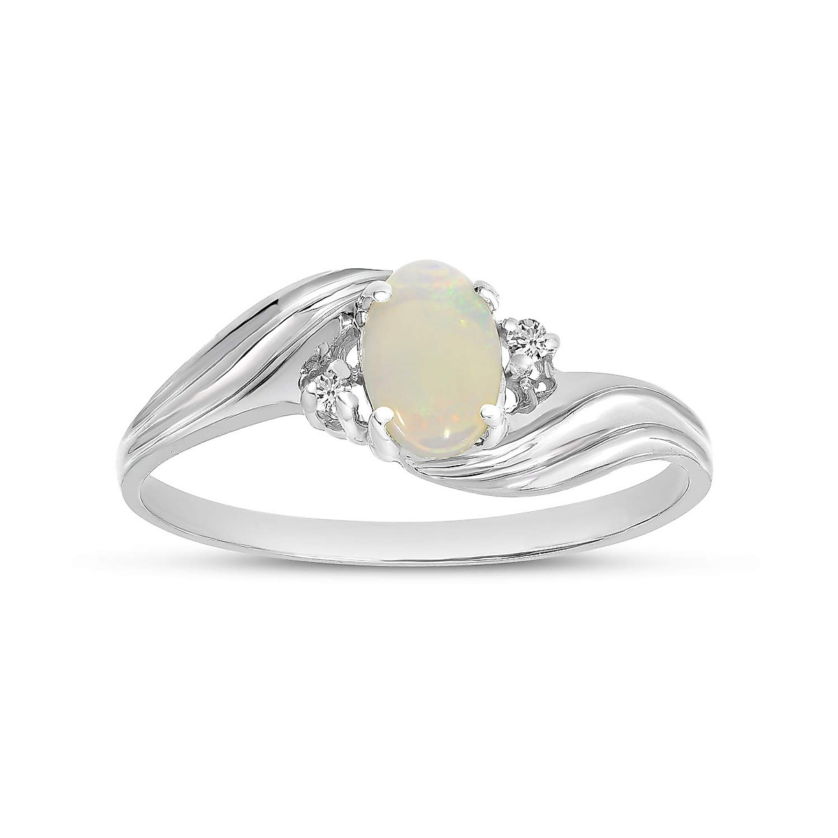 Direct-Jewelry 10k White Gold Oval Opal And Diamond Ring (Size 8.5)