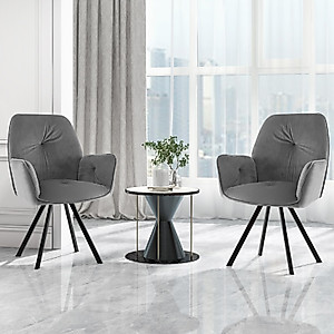 Giantex Upholstered Swivel Velvet Accent Chair Set of 2, Desk Chair No Wheels, Max Load 300 Lbs, Velvet Tufted Swivel Armchair with Metal Legs for Living Room Small Space Home Office Study (Gray)