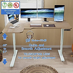 BUNOEM L-Shaped 59" Height Adjustable Electric Standing Desk,Height Stand Up Computer Desk,Sit and Stand Home Office Desk with Splice Board (Oak Top, White Frame)