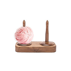 Double Black Walnut Wood Yarn Holder Advanced Metal Twirling Mechanism Lazy Susan Big Stand Ball Spindle Sewing Crocheting Tool Wool Cord Organizer Ribbon Storage Knitting Crochet Accessory