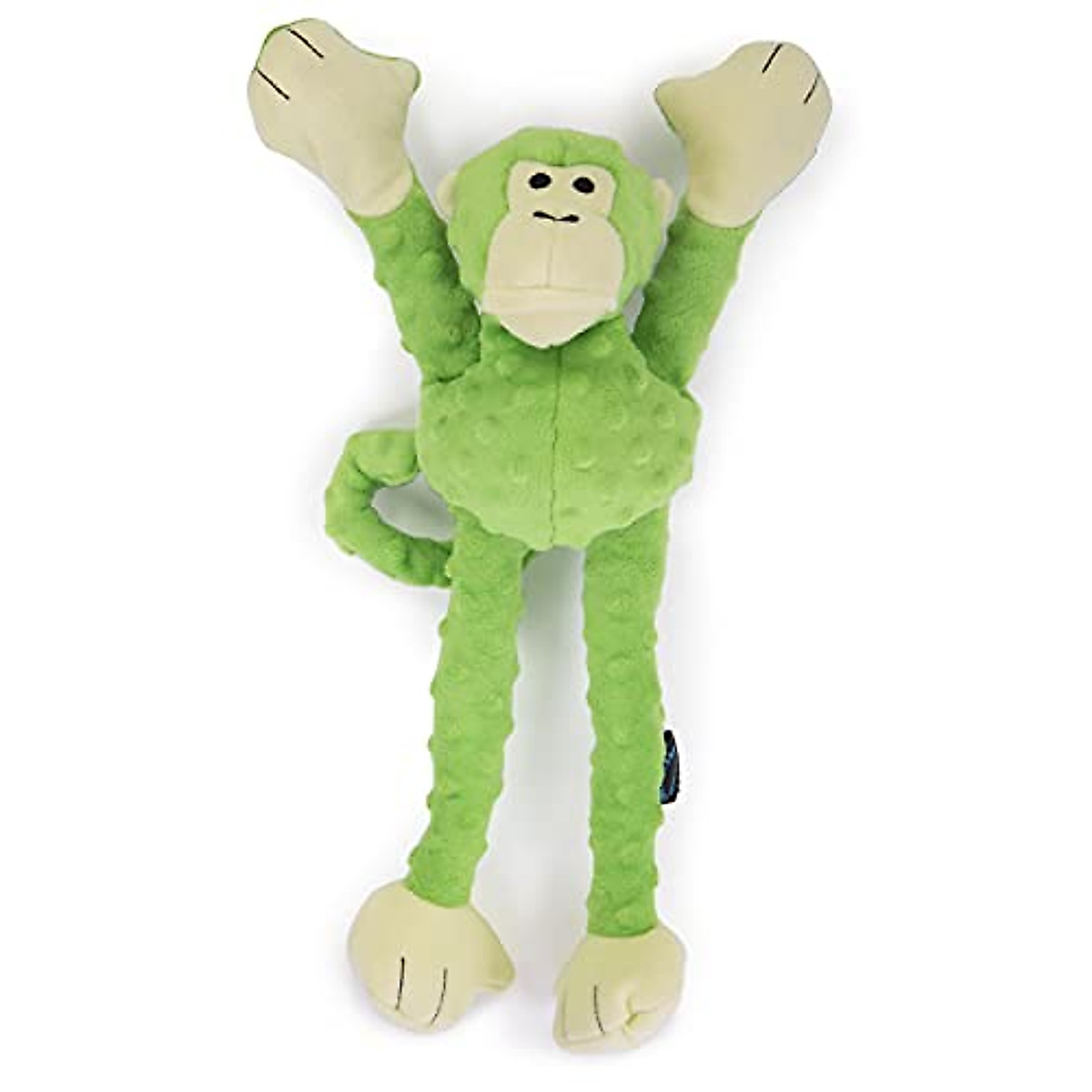 goDog Crazy Tugs Monkeys with Chew Guard Tough Plush Dog Toy, Green, Large