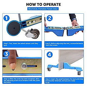 BESTOOL Panel Dolly, Door Dolly with Wheels, Adjustable Clamp Panel Cart Variable Transport and Stand Support 230 lb Capacity
