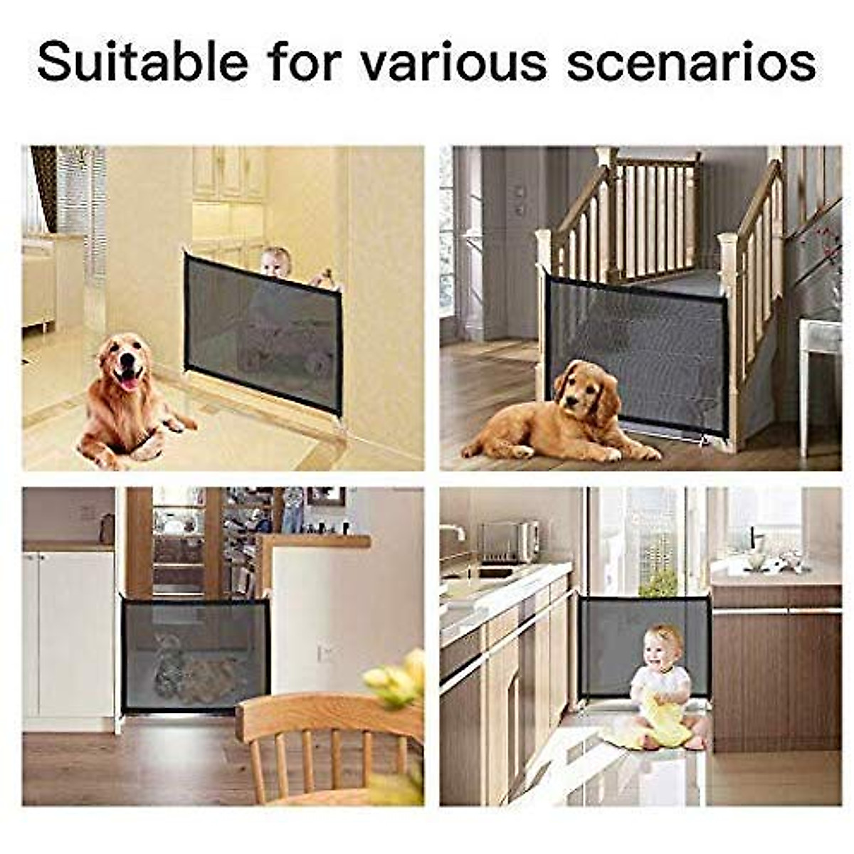 Magic Pet Gate, Mesh Dog Gate, Puppy Gates and Baby Gate, Portable Folding Baby/Dog Safety Fence Enclosure Easy Install Anywhere, 30'' X 39'', 8 Hooks