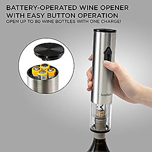 Ivation 9-Piece Wine Opener Gift Set | Deluxe Bar Kit with Electric Battery-Operated Bottle Opener, Air Pump Cork Extractor, Aerator Pourer, Wine Stoppers, Champagne Stoppers, Foil Cutter & Stand