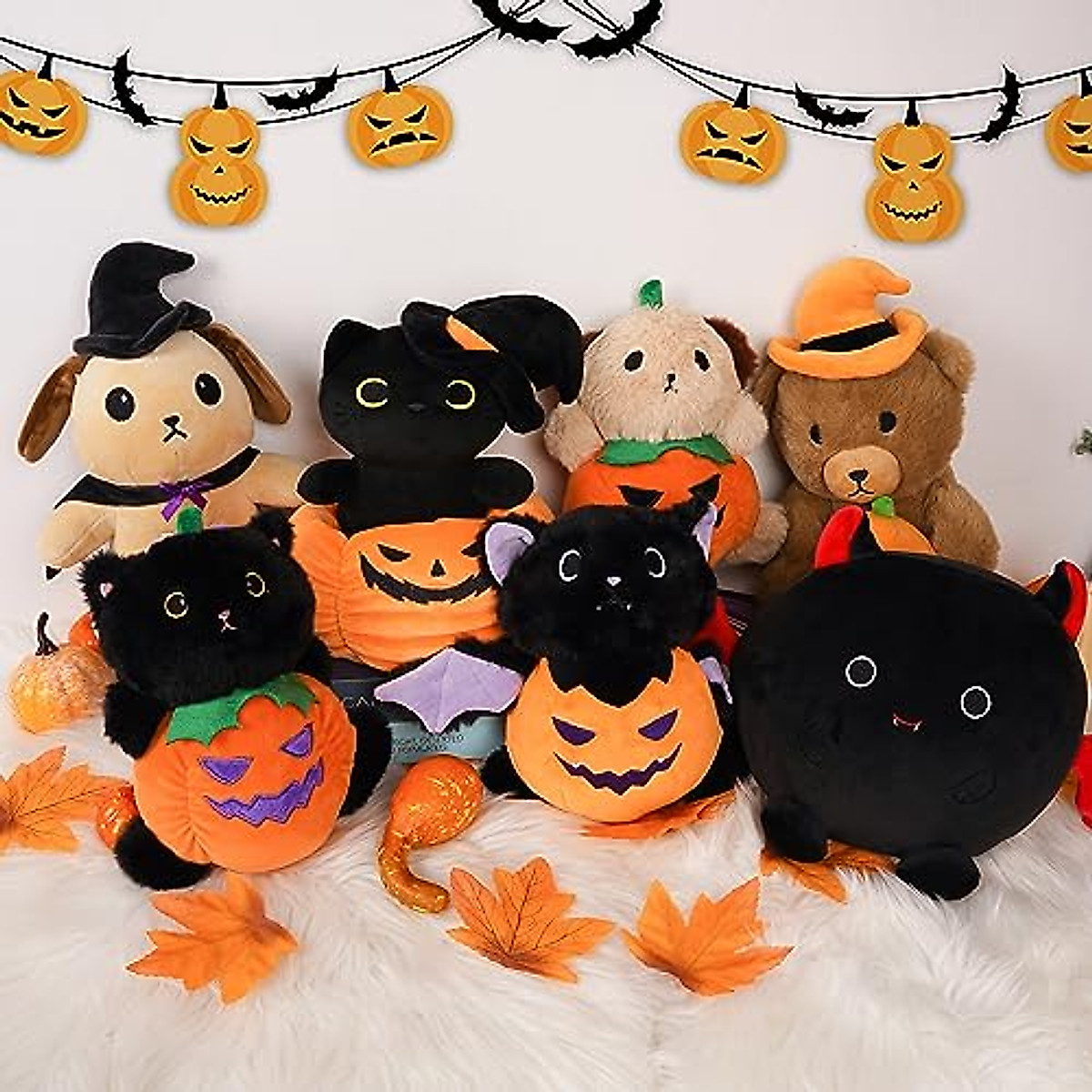 JIAJEGTGT Halloween Plush Bat, Bat Stuffed Animal Toy, Plushies Pillow Figure with Pumpkin Clothes, Decoration Gifts for Boys and Girls Black