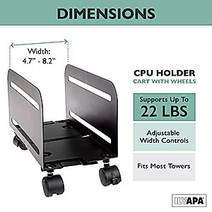 Ilyapa PC Computer Tower Stand with Wheels - Adjustable Mobile CPU Holder Cart for Desktop